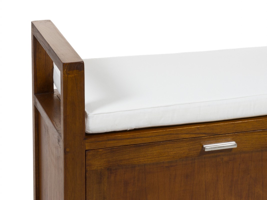 Banco baúl de madera con cajón y estantes - Pies de cama