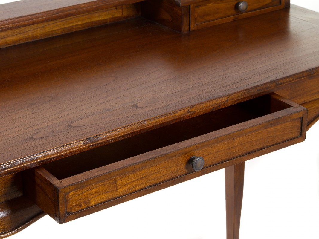 Escritorio isabelino colonial madera de acacia color nogal