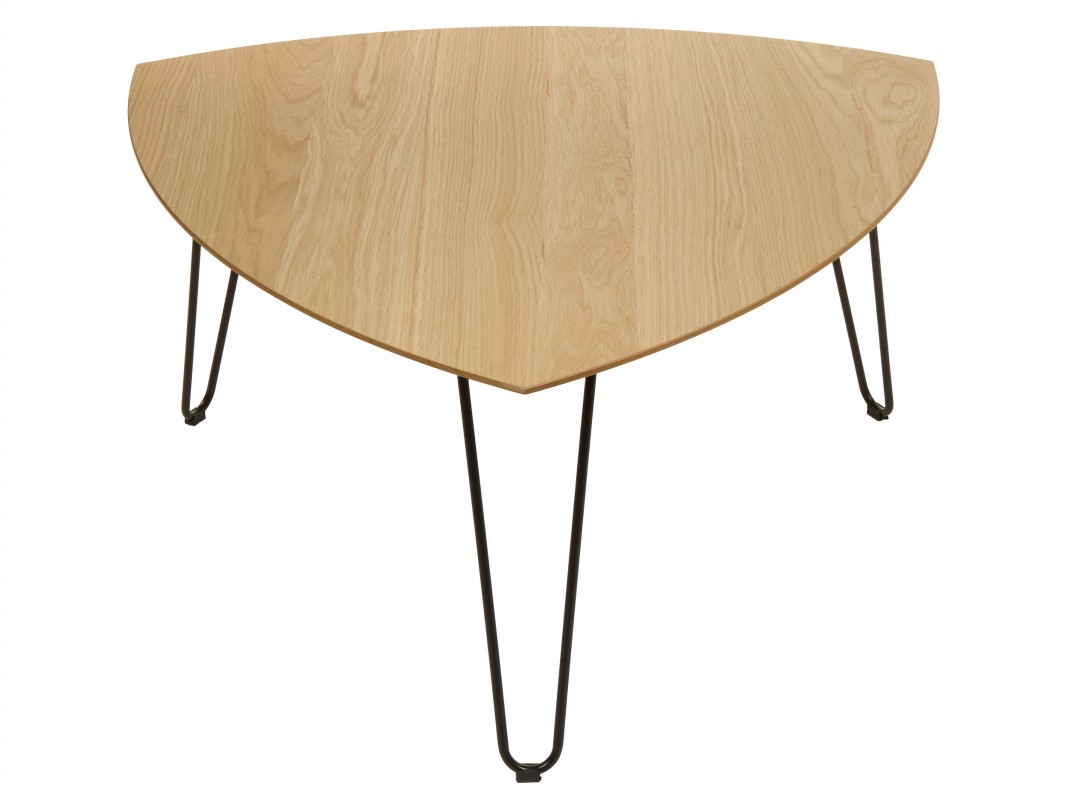 Mesa de centro triangular de mdf laminado y metal pintado