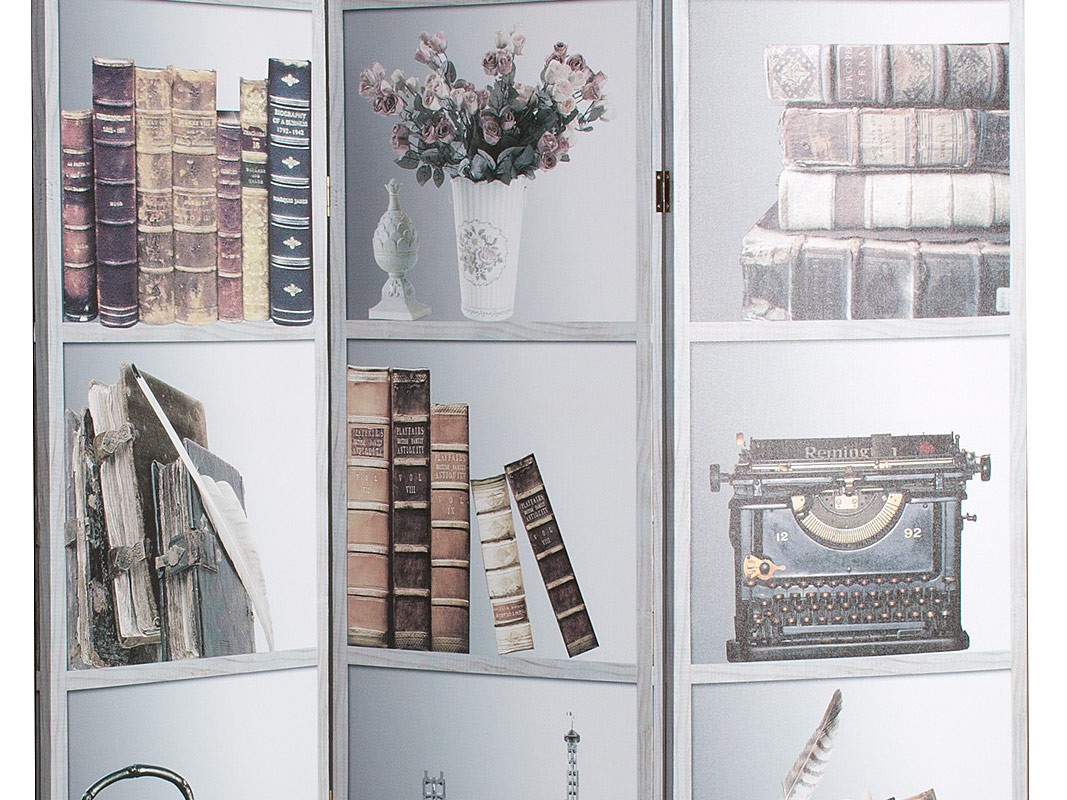 Biombo decorativo moderno con lienzos temática librería