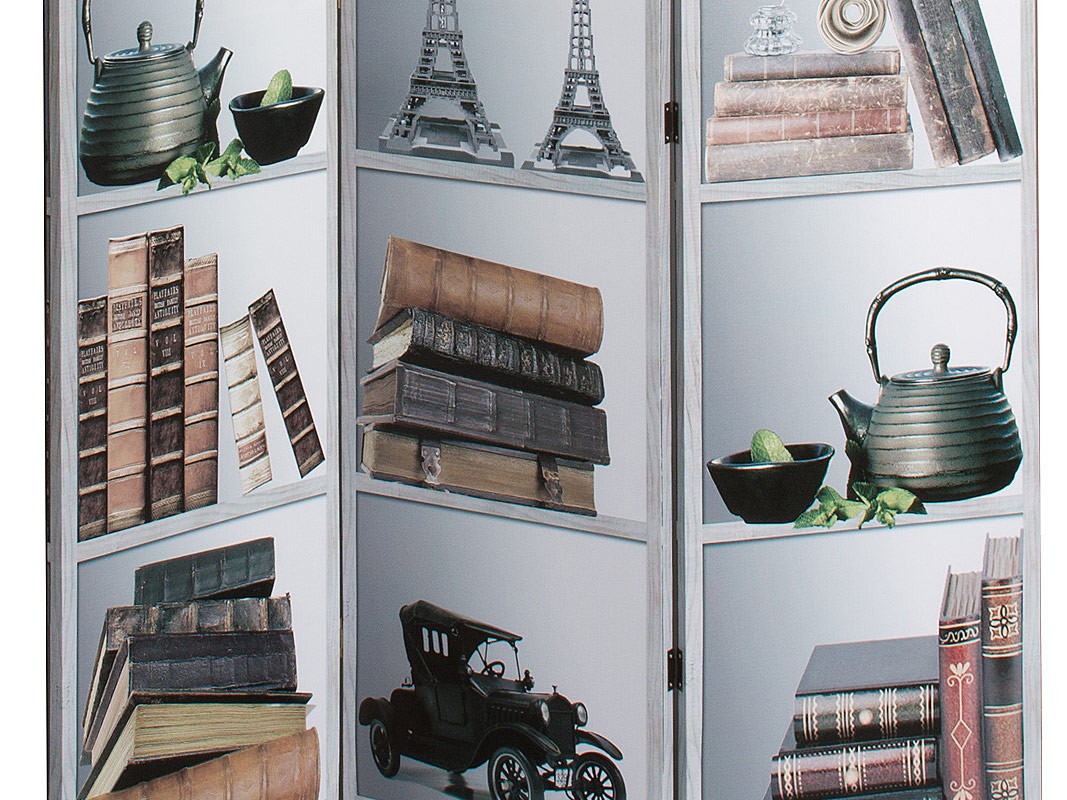 Biombo decorativo moderno con lienzos temática librería