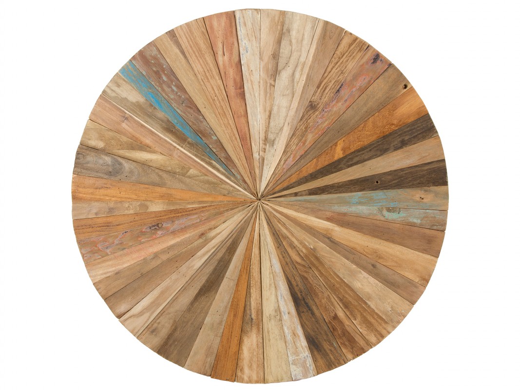 Decoración pared círculo rústico de madera de mindi efecto envejecido